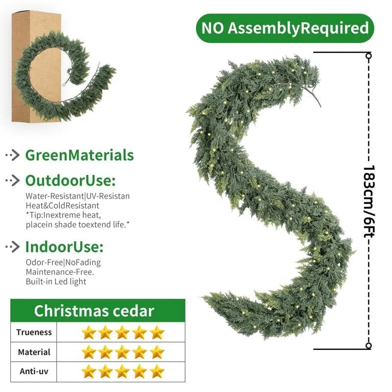 🏆2025 HOT SALE💥 Pre-lit Christmas Cedar Garland – Felicitas Gift